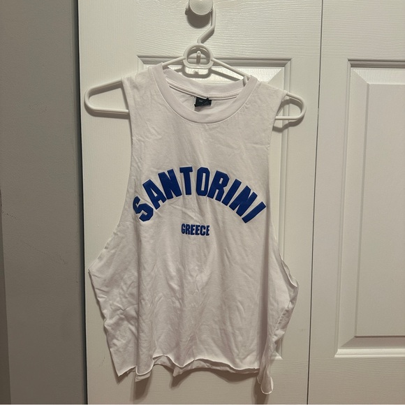 Tops | Santorini Greece White Tank With Blue Writing Tshirt Greek Style ...